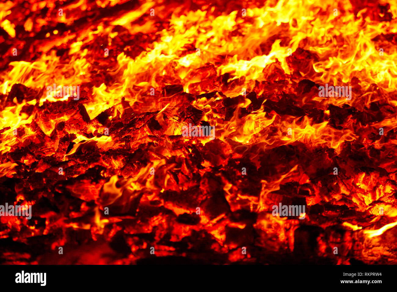 Fire. Volcano incandescent material. Hot charcoal bonfire. Carbon ...