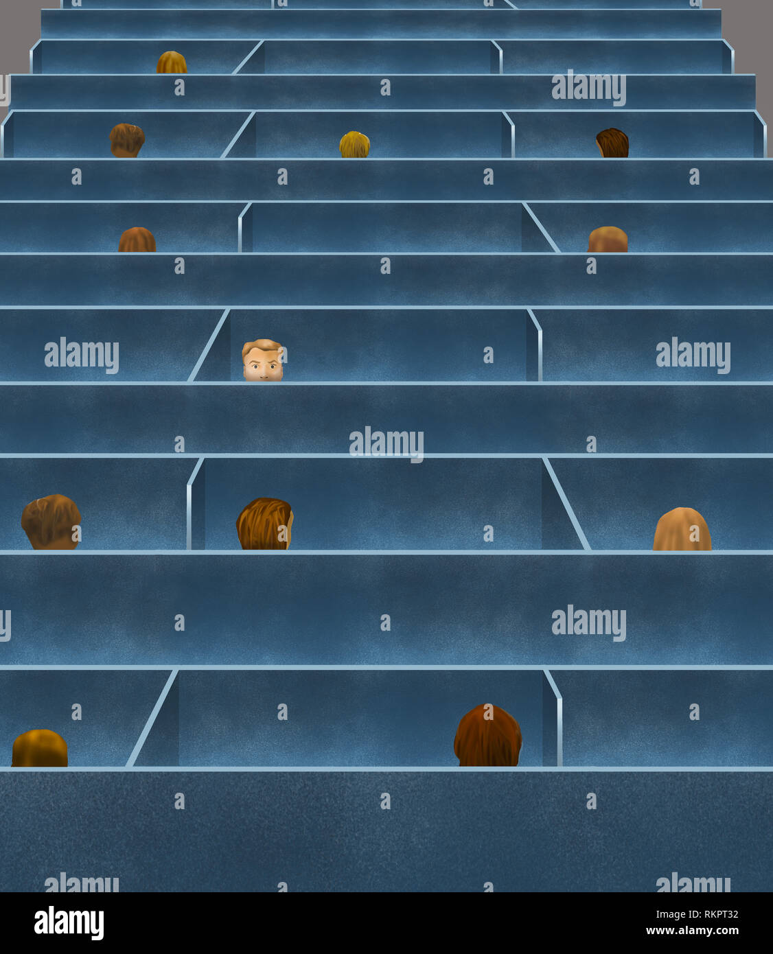 OFFICE CUBICLES- One of 14 offices workers looks up from his cubicle in ...