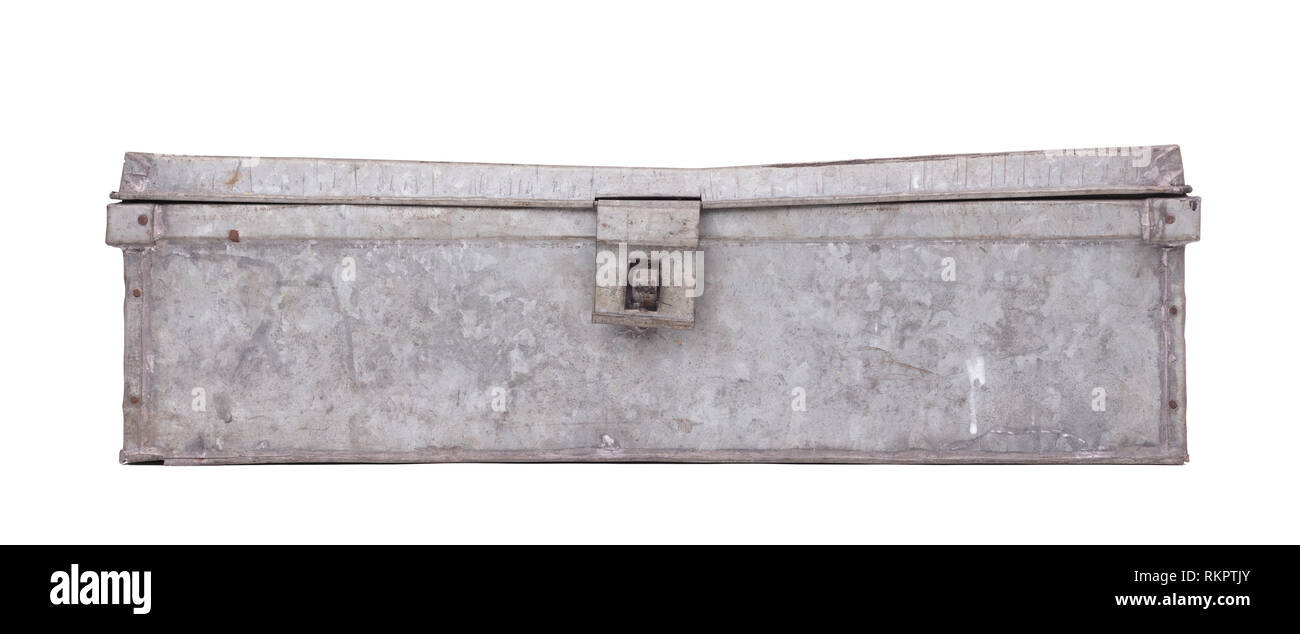 Old metal box isolated on white background - Used for shipping goods ...
