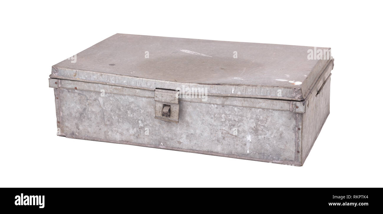 Old metal box isolated on white background - Used for shipping goods ...