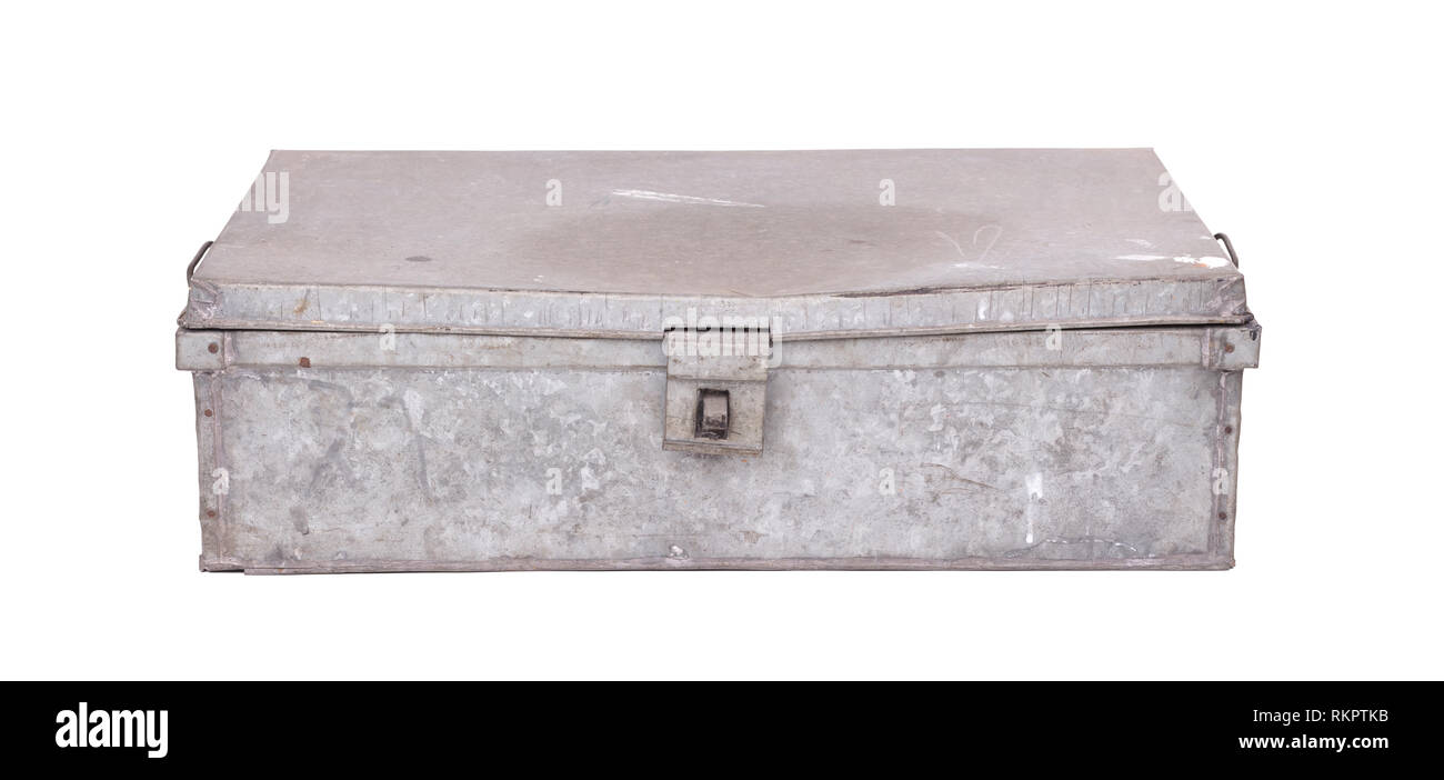 Old metal box isolated on white background - Used for shipping goods ...