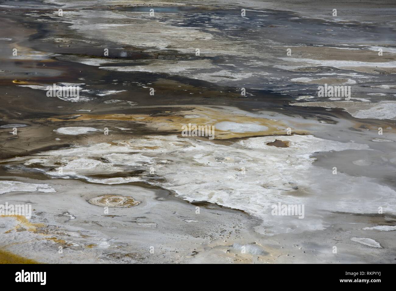 Alien like landscaped of Yellowstone with rusty and milky colors of ...