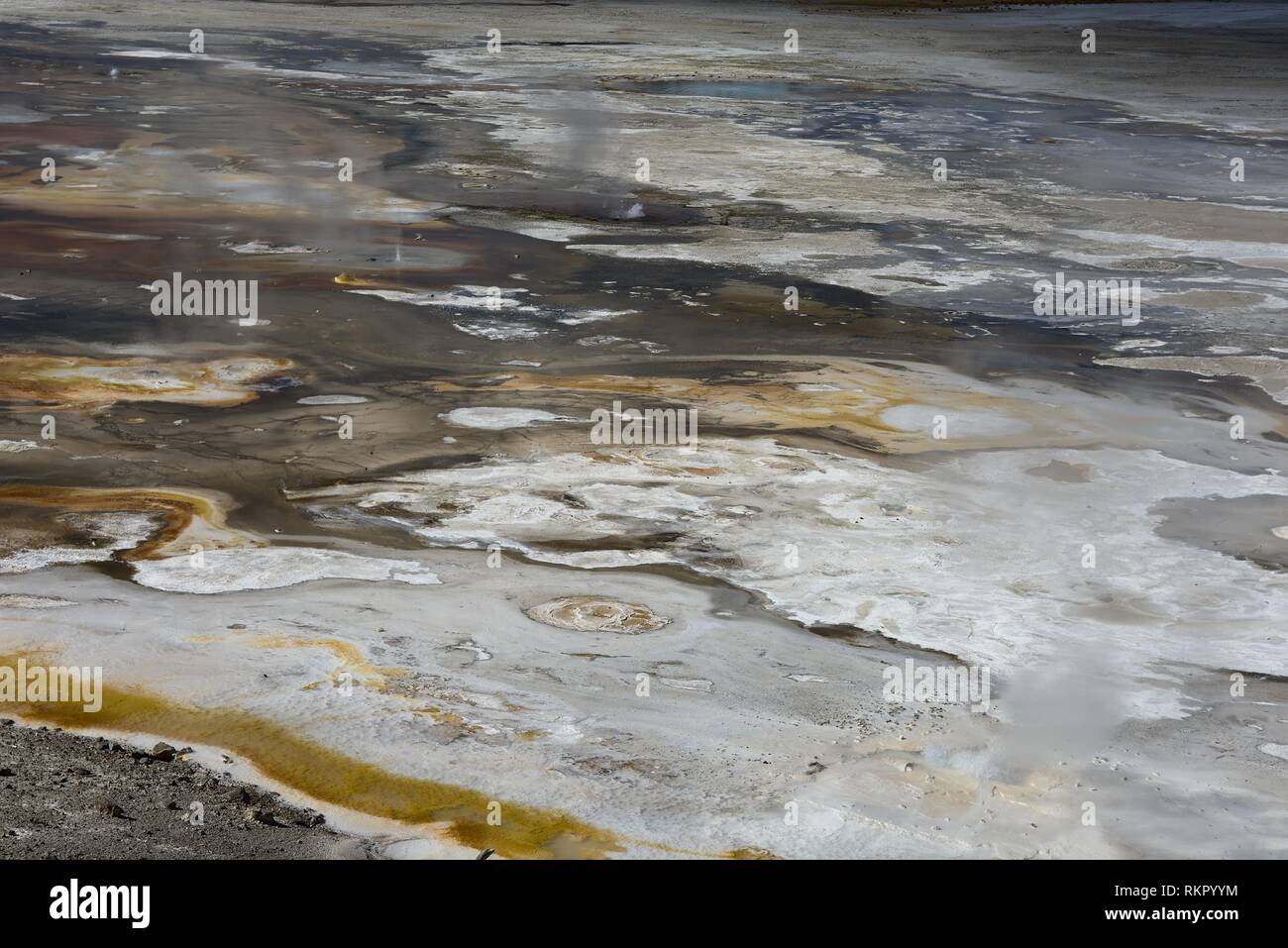 Alien like landscaped of Yellowstone with rusty and milky colors of ...