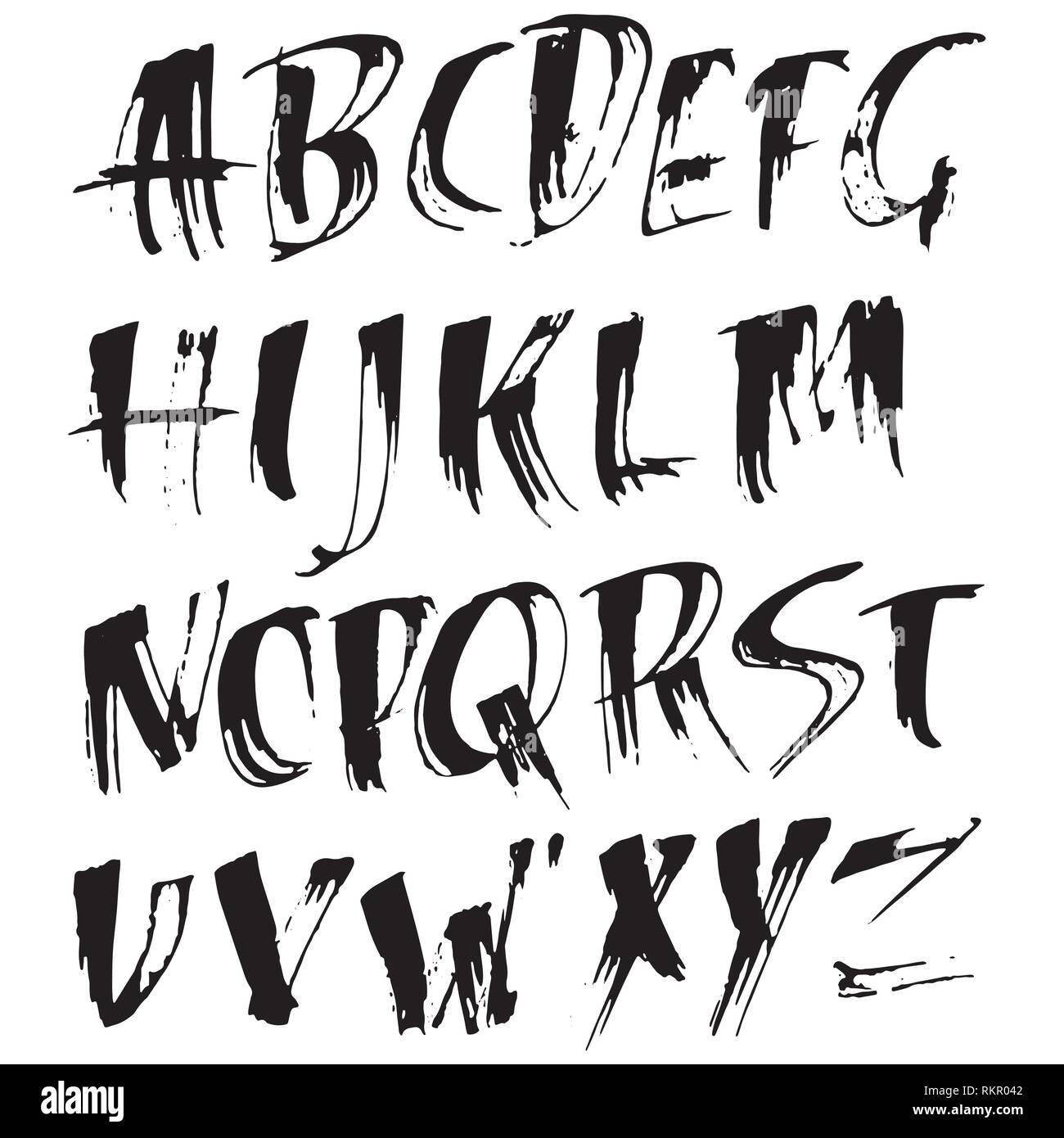 Grungy modern dry brush lettering. Handdrawn grunge ink font. Vector ...