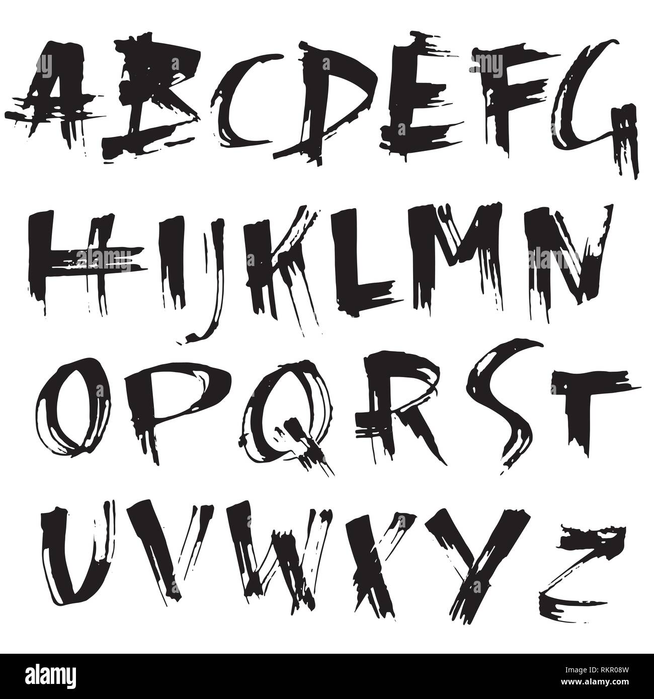 Grungy modern dry brush lettering. Handdrawn grunge ink font. Vector ...