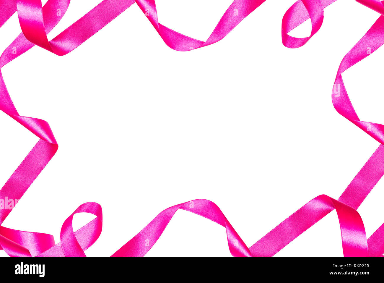 Frame made from pink satin ribbons isolated on white background with ...