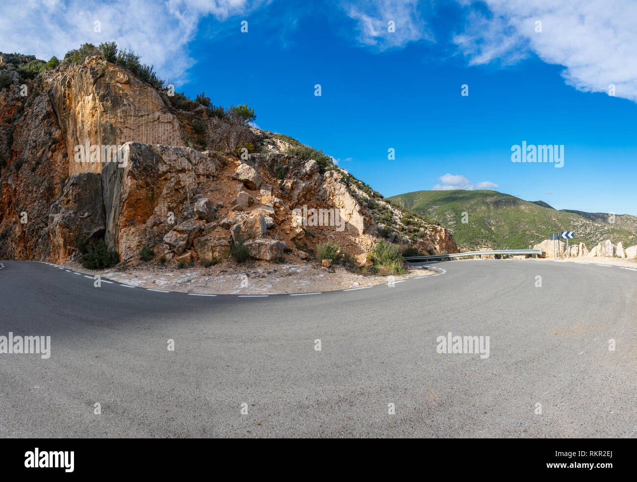 Ultra wide angle of u-shape curve in the mountain Stock Photo - Alamy