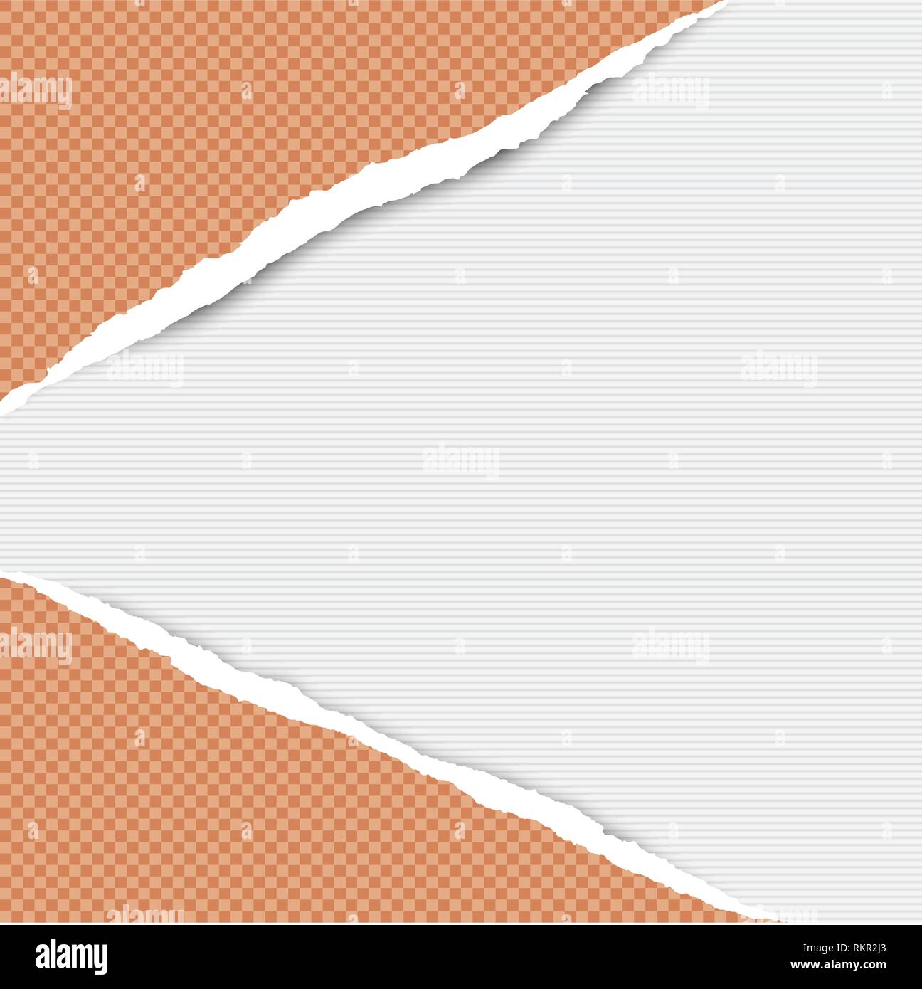 Diagonal torn orange squared paper strips for text or message are on ...