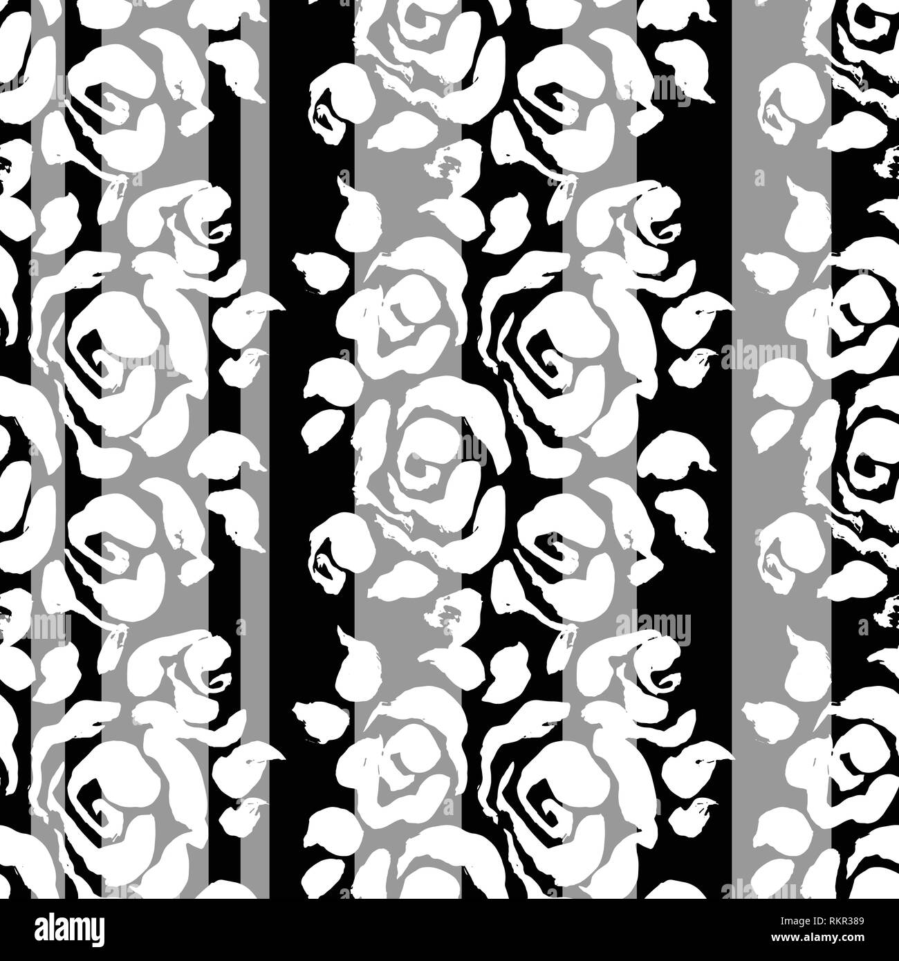 Abstract grunge ink seamless flower background. Roses pink brush ...