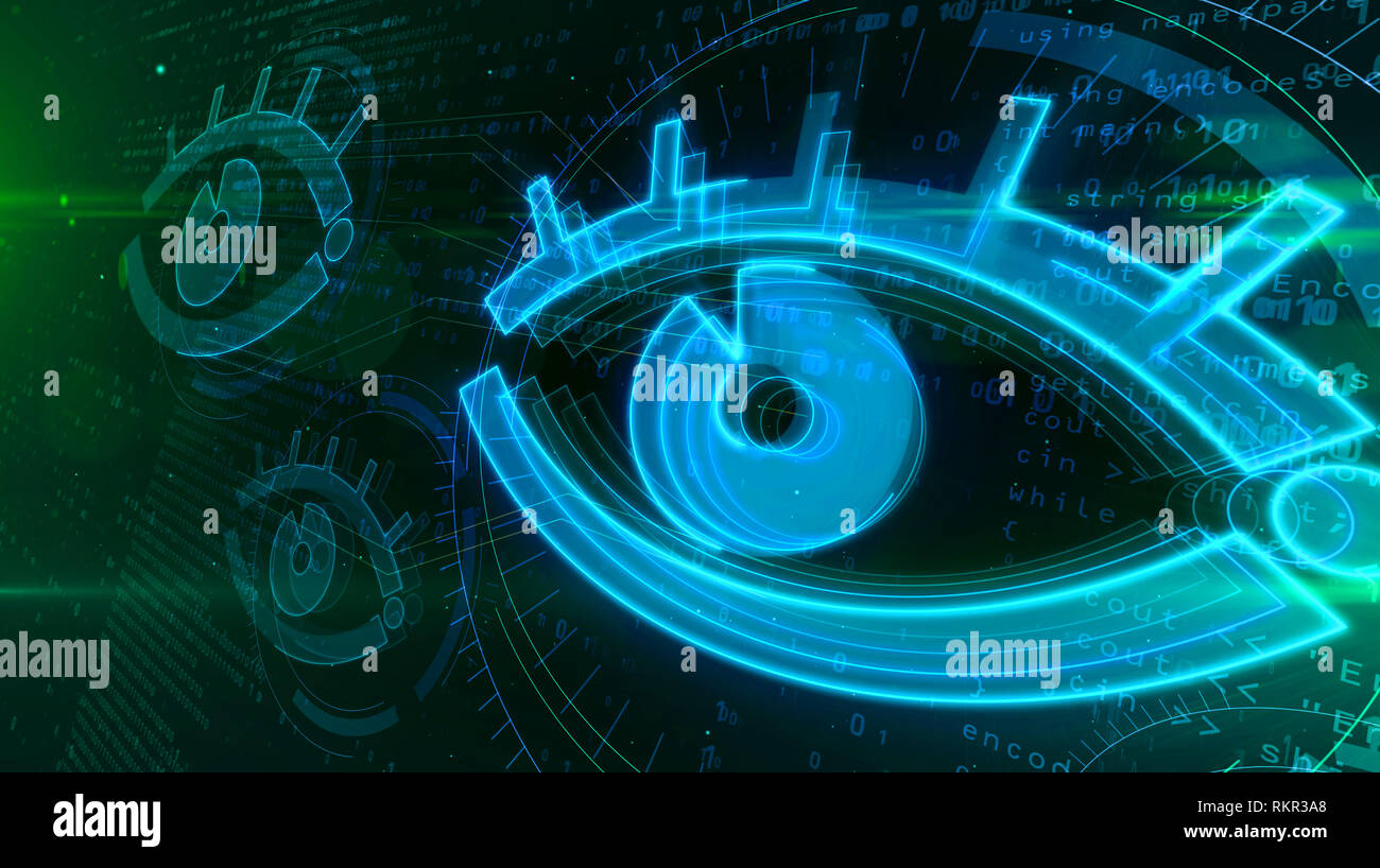 Digital surveillance and cyber spying and in internet. Eye symbol on ...