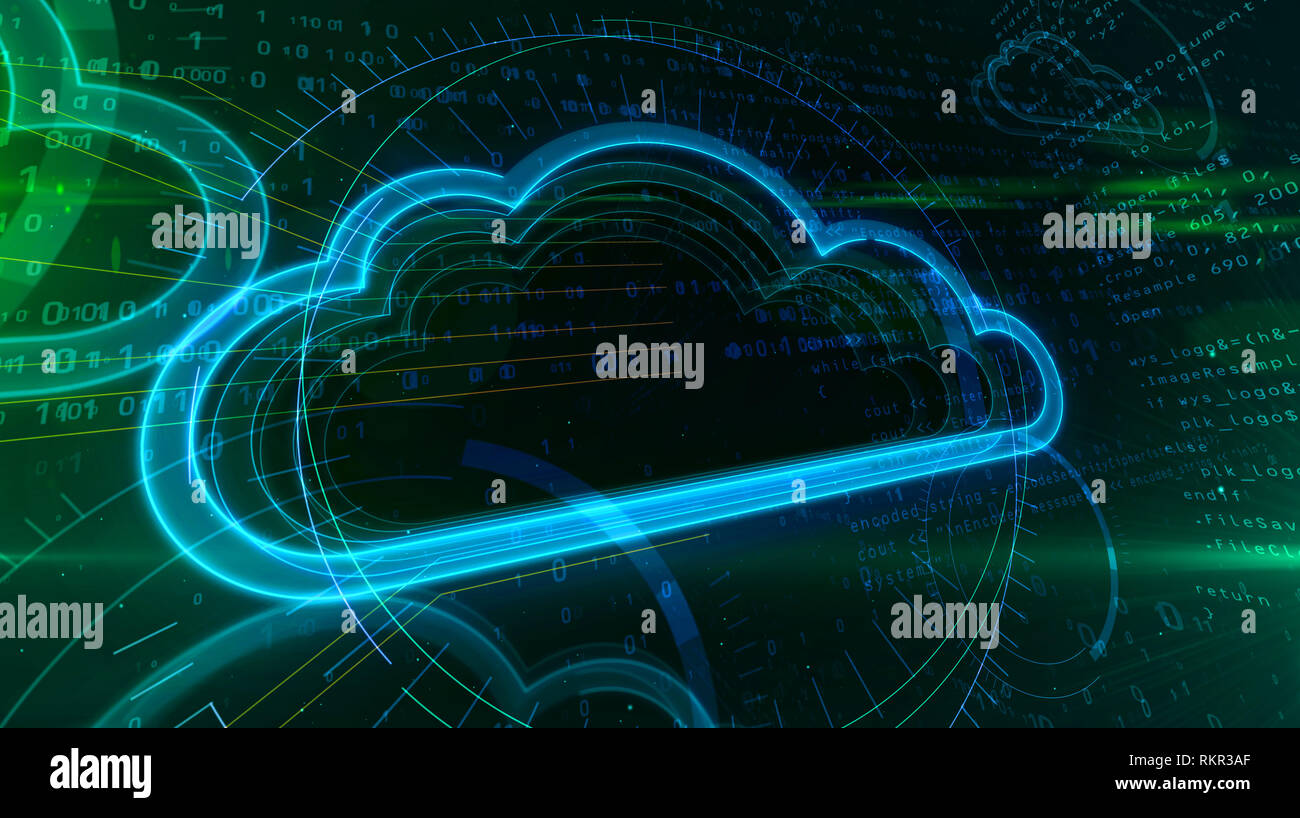 Digital cloud symbol on cyber background. Abstract 3D illustration of ...