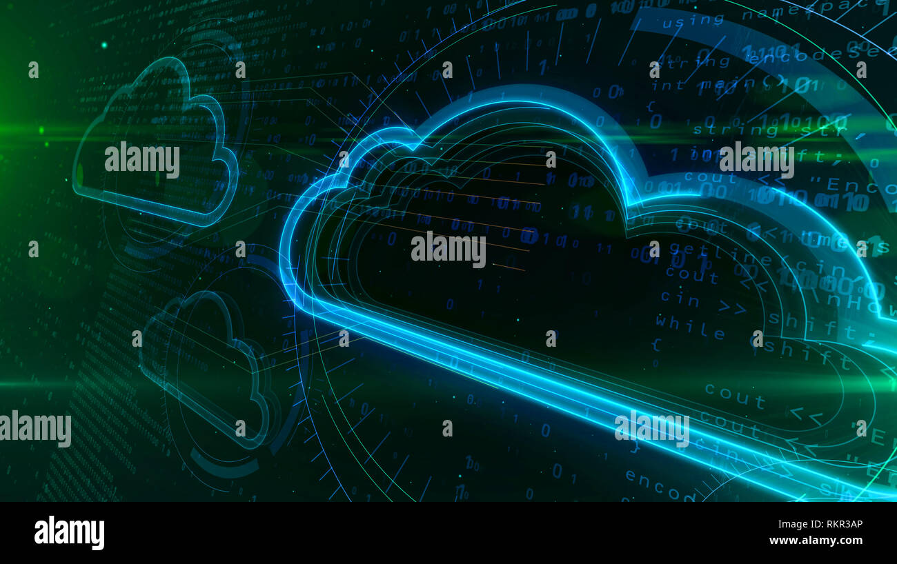 Digital cloud symbol on cyber background. Abstract 3D illustration of ...