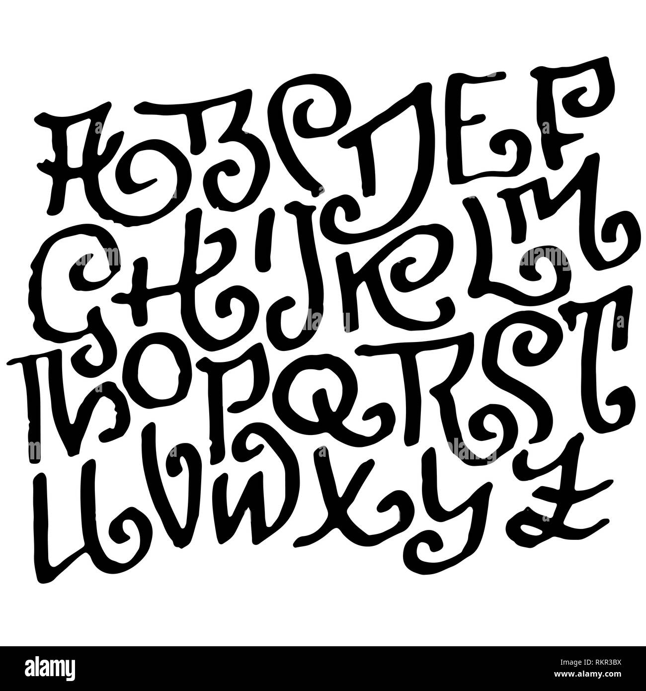 Simple alphabet letters. Handdrawn grunge ink font. Vector illustration ...