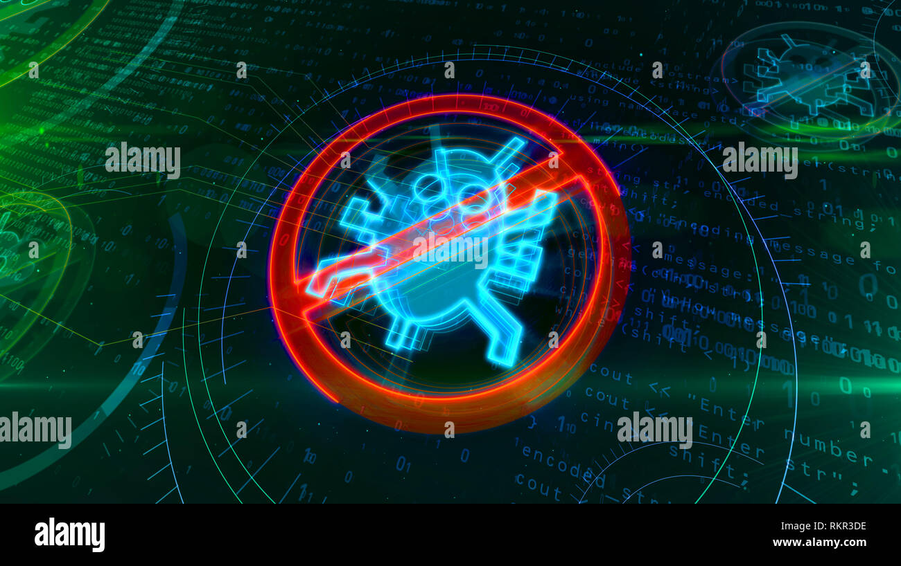 Antivirus Symbol On Binary Background With Digital Worm Ban Abstract 3d Illustration Of Cyber