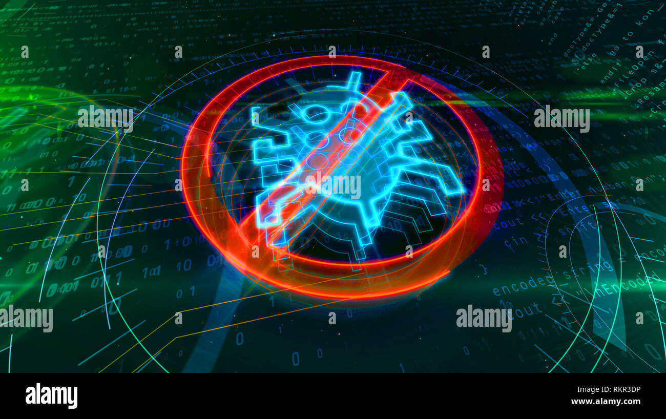 Antivirus symbol on binary background with digital worm ban. Abstract ...