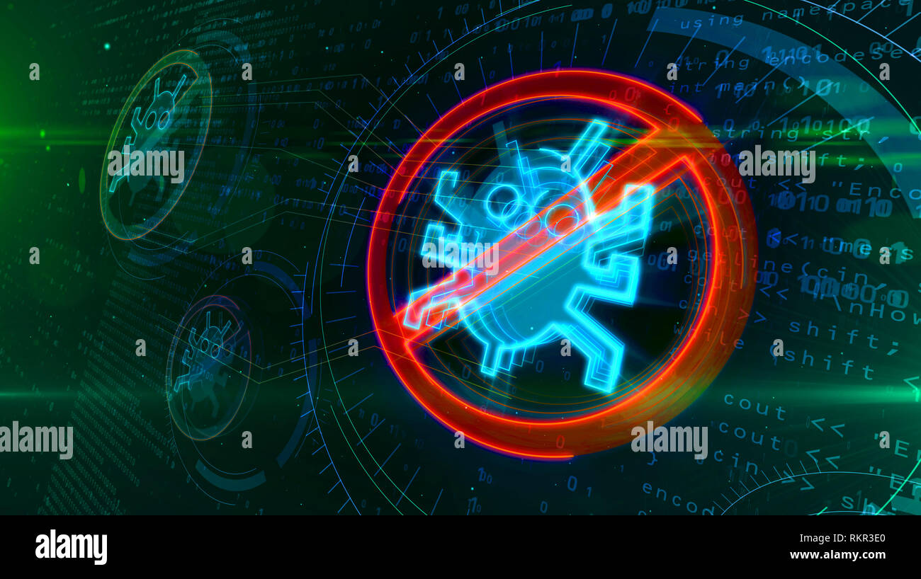Antivirus Symbol On Binary Background With Digital Worm Ban Abstract 3d Illustration Of Cyber