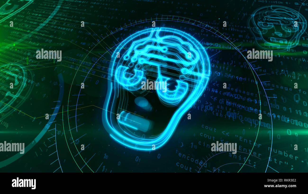 Artificial intelligence with cyber head symbol on digital background ...