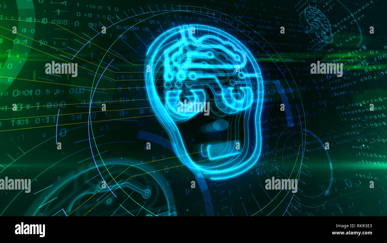Artificial intelligence with cyber head symbol on digital background ...