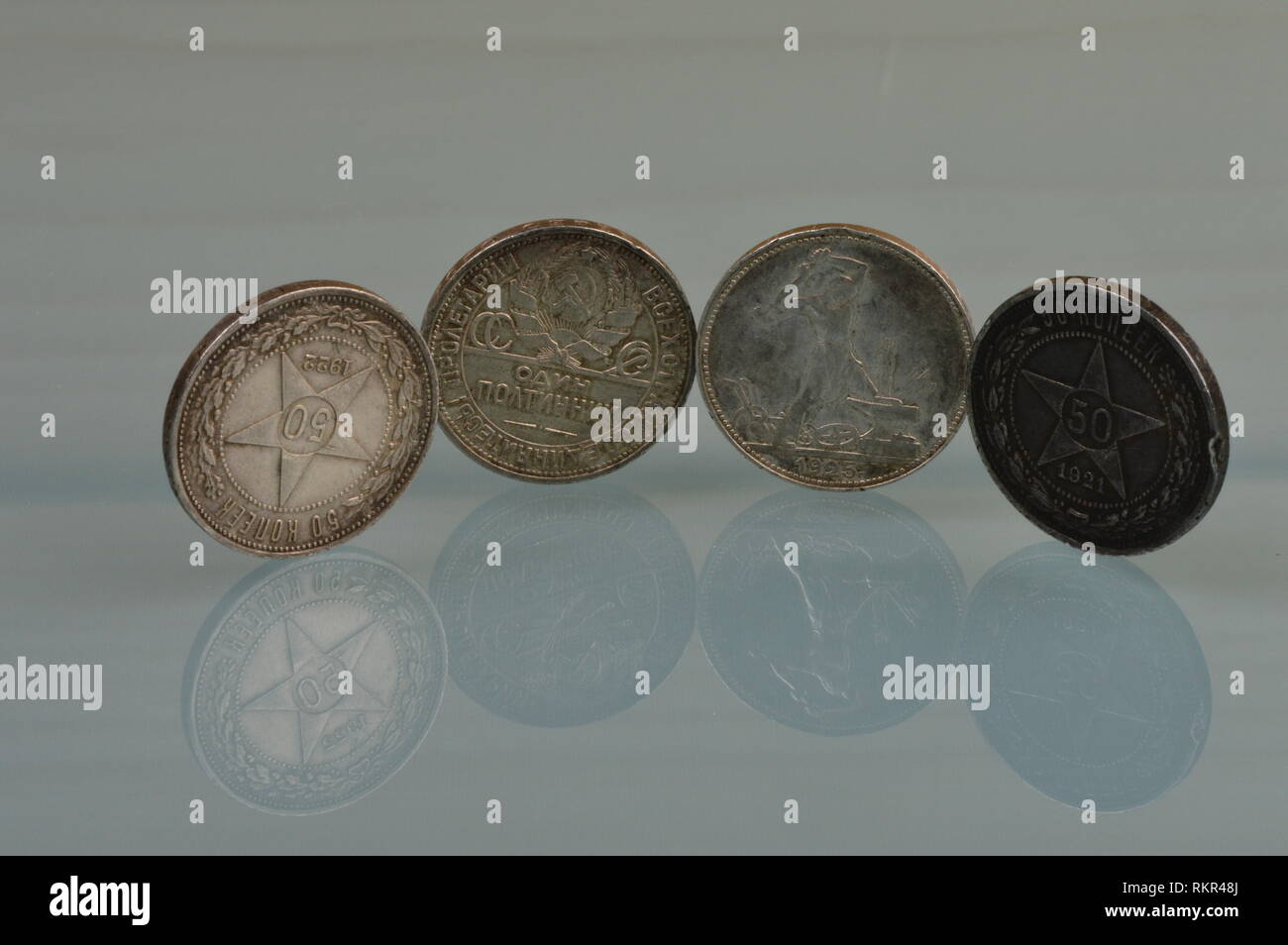 Silver coins of the Soviet Union of 1921-1925 coinage fifty kopeks ...