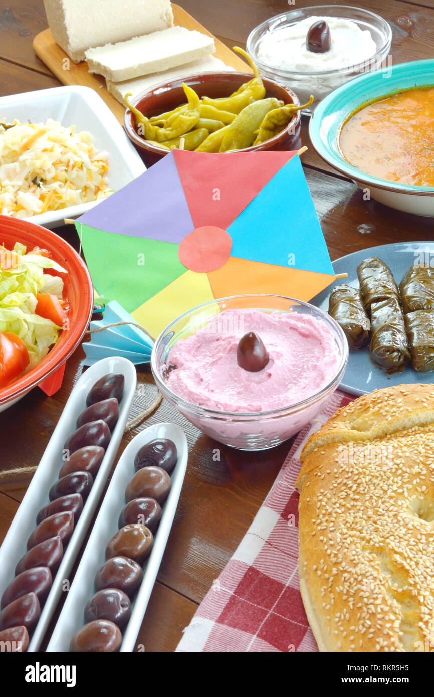 Concept for Clean Monday with fasting food and a kite Stock Photo - Alamy