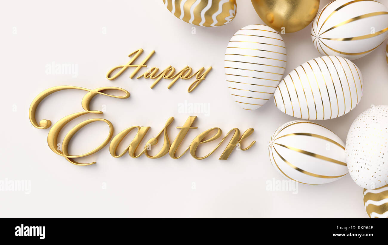 Happy Easter Luxury background with golden and white eggs. 3d render ...