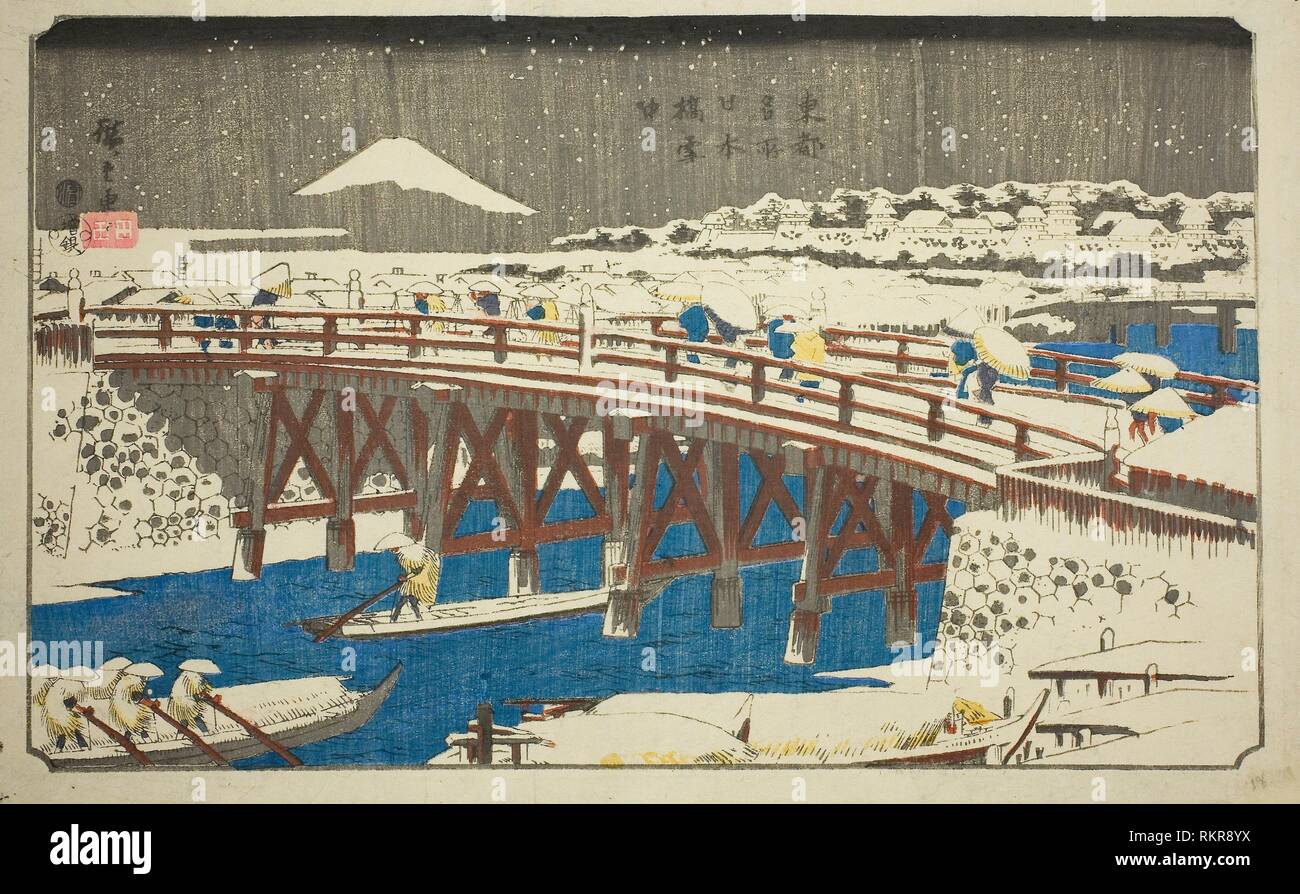 Nihon Bridge in Snow (Nihonbashi setchu), from the series ""Famous ...