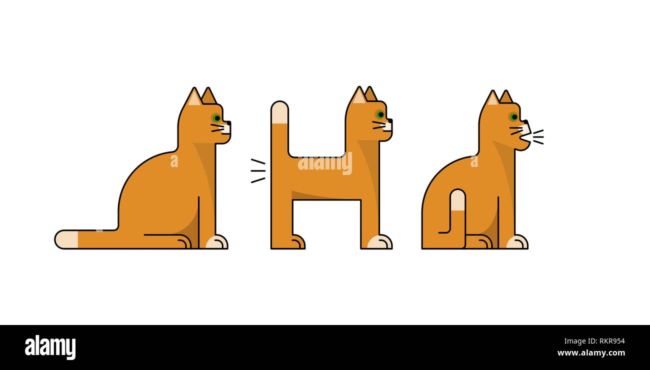 Orange cats. Set of flat icons. Cute Pets. Vector illustration Stock ...