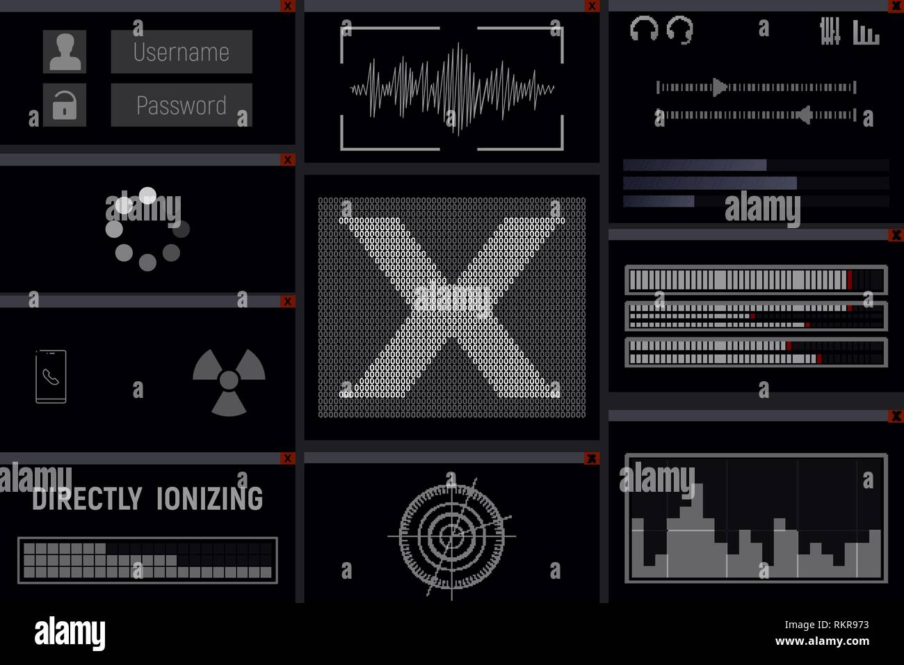 The display on the PC of the Geiger counter. Vector illustration ...