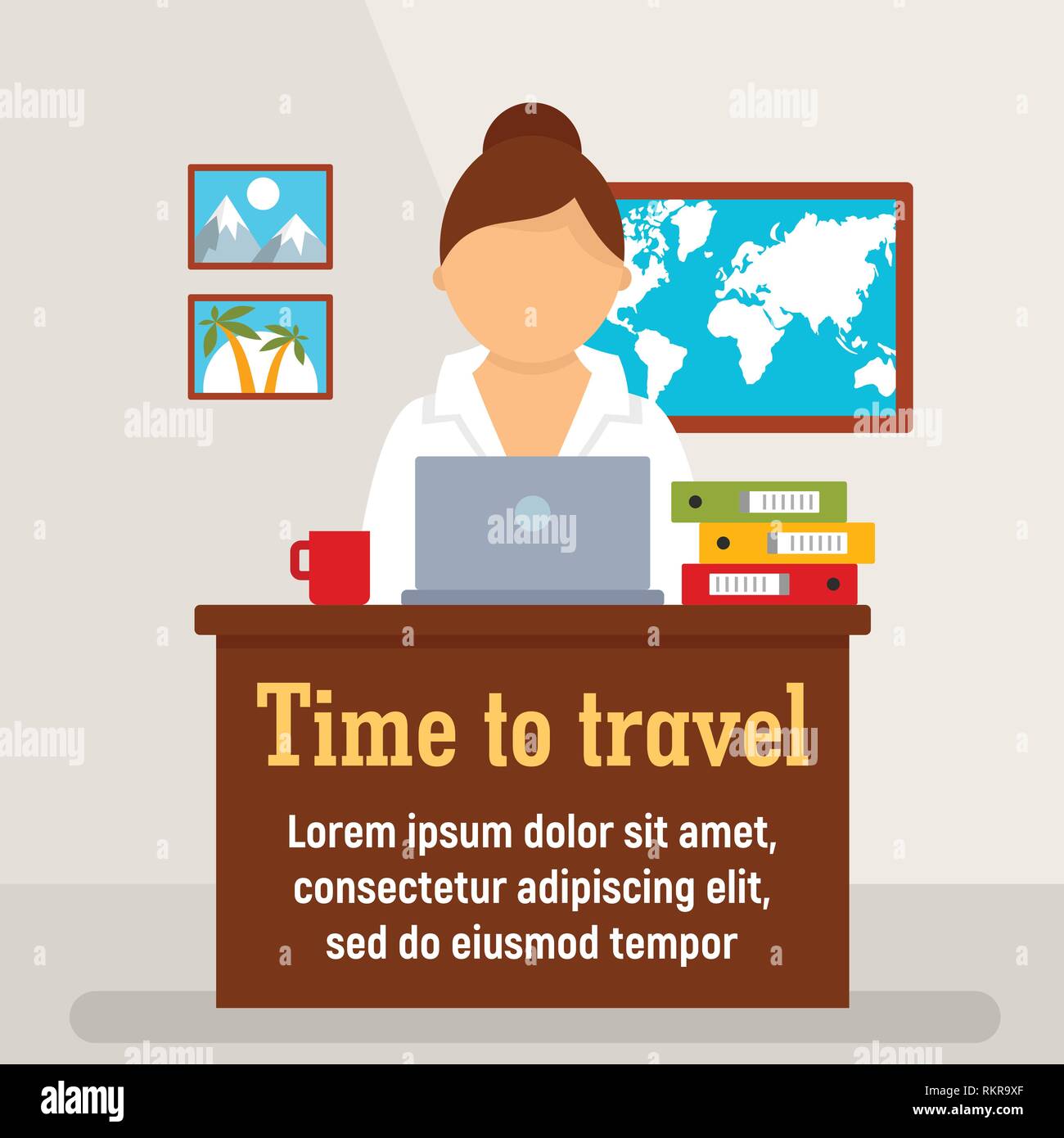 Time to travel agency concept background. Flat illustration of time to ...