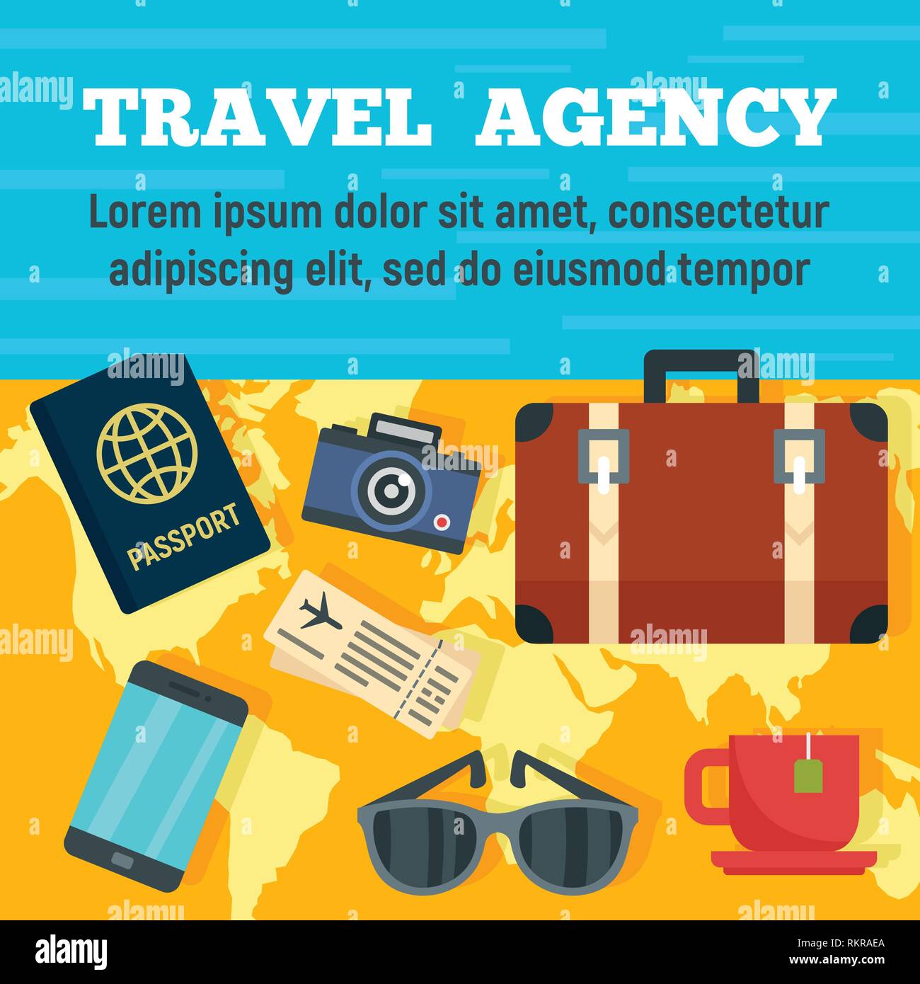 World travel agency concept background. Flat illustration of world ...