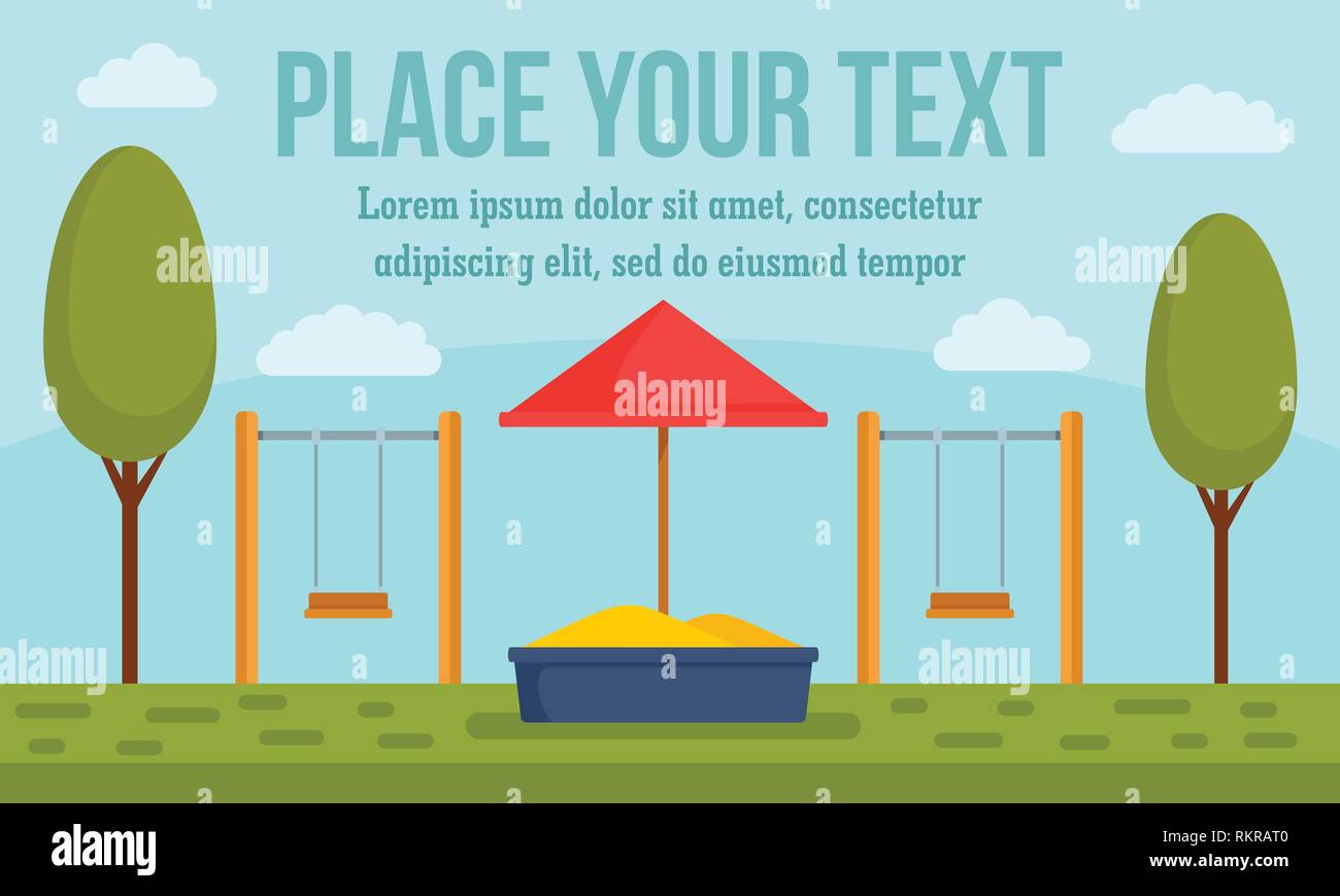 Kid playground concept banner. Flat illustration of kid playground ...