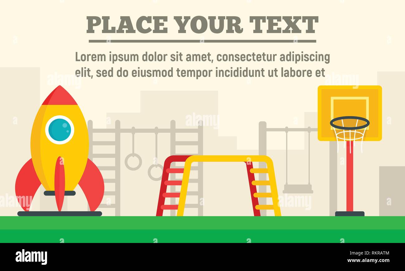 Children city playground concept banner. Flat illustration of children ...
