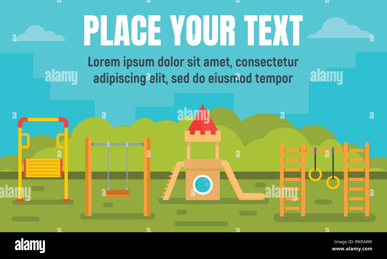 Park kid playground concept banner. Flat illustration of park kid ...