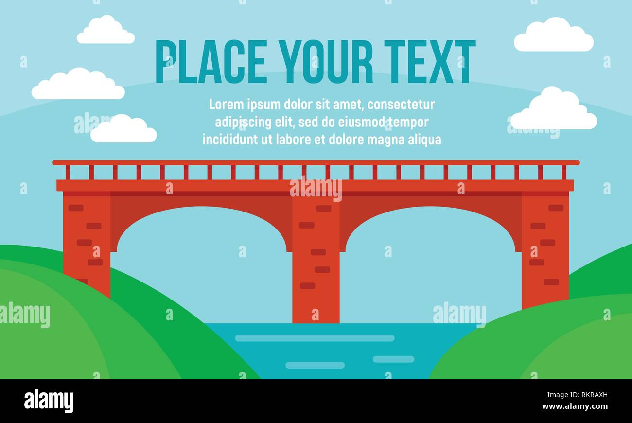 Stone river bridge concept banner. Flat illustration of stone river ...