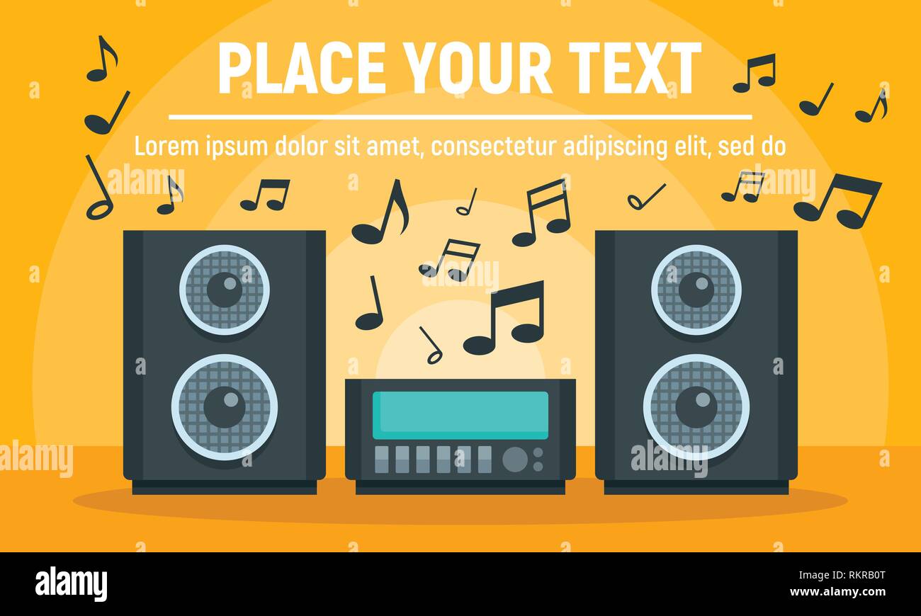 Play music stereo system concept banner. Flat illustration of play ...