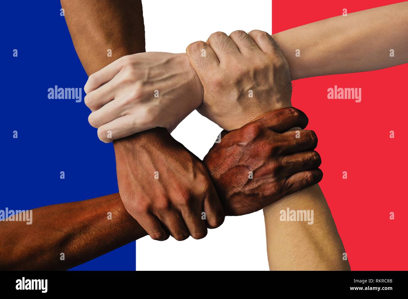 France flag, intergration of a multicultural group of young people ...