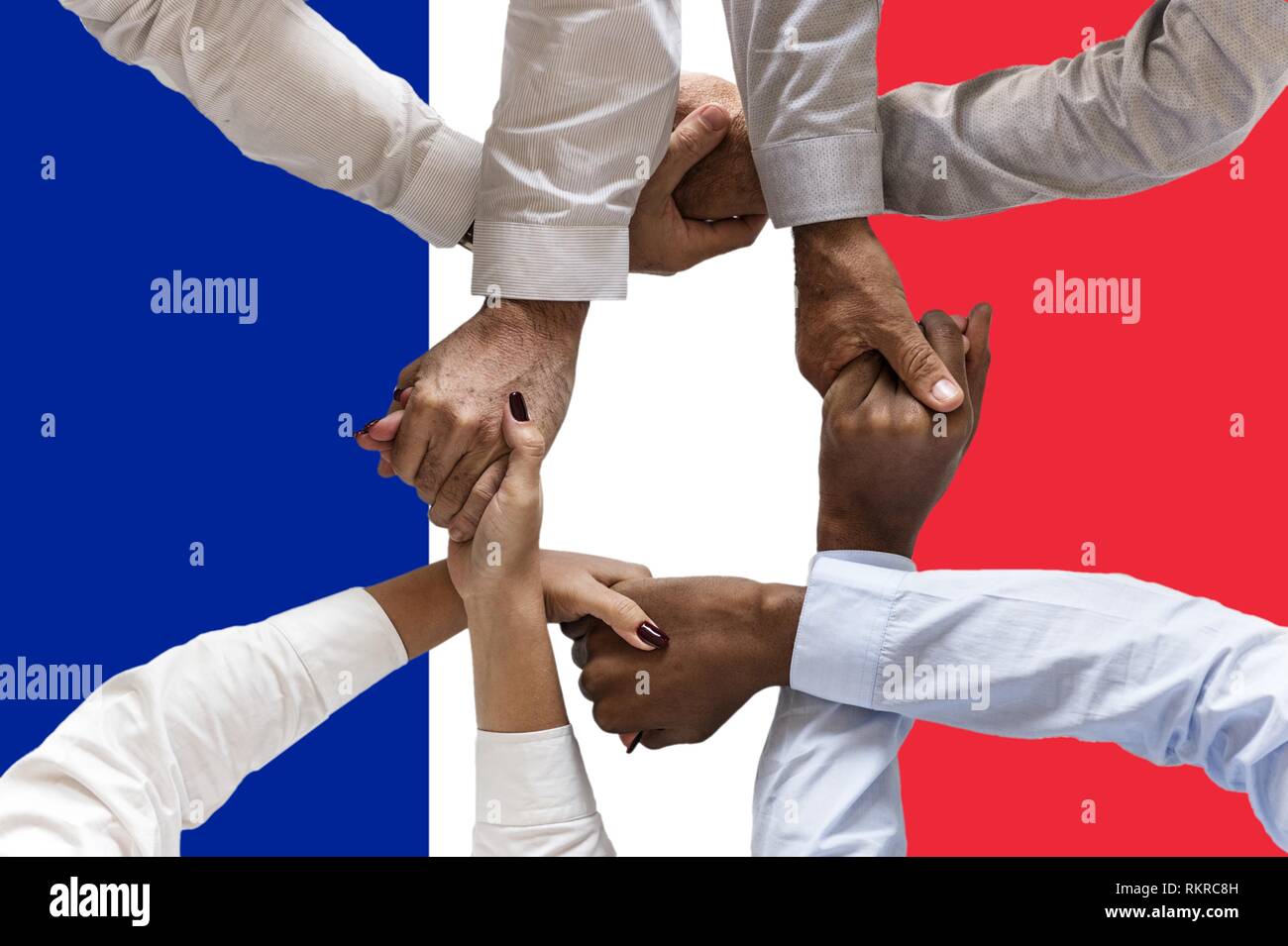 France flag, intergration of a multicultural group of young people ...