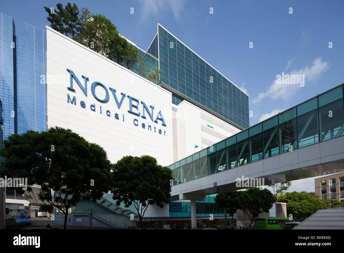 Urban architecture and large outdoor signage of Novena Medical Center ...