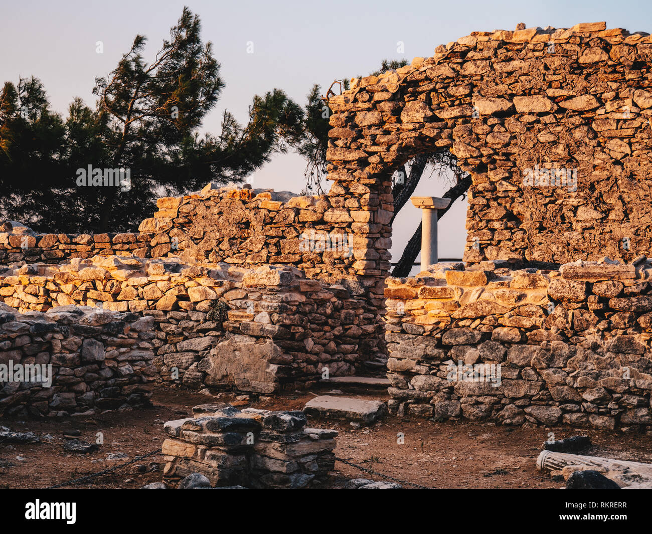 The ancient site at Aliki, the marble port ruins in Thasos Island ...