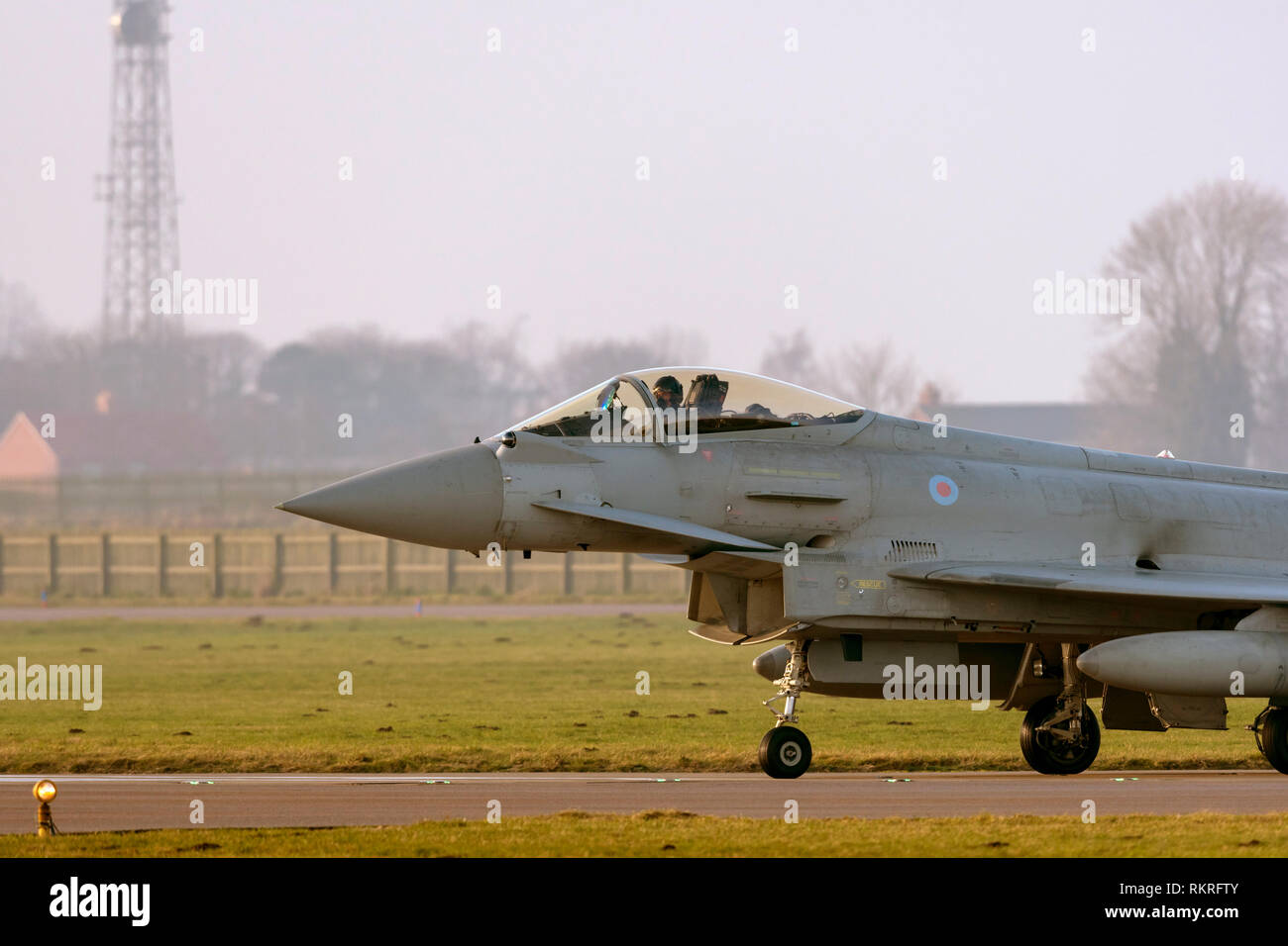 Typhoon at RAF Coninsby taxying on runway for take off position Stock ...
