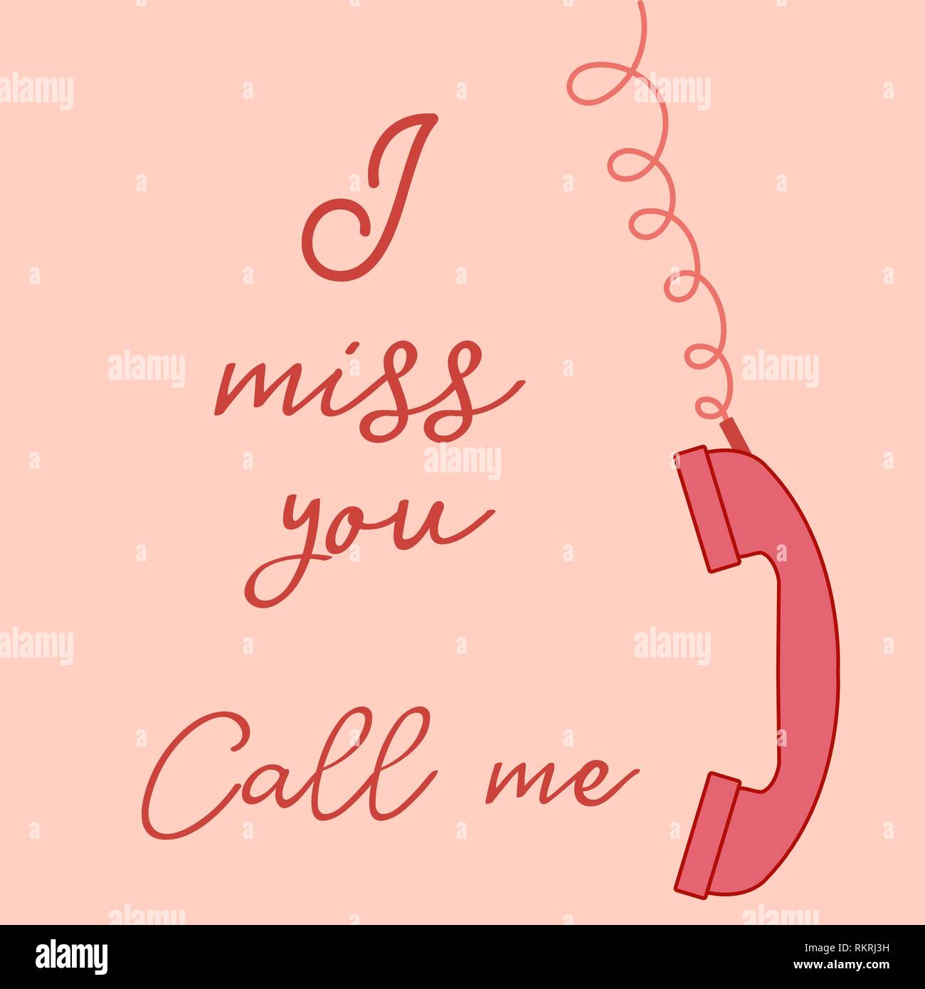 Vector illustration with handle handset. Inscription i miss you call me ...