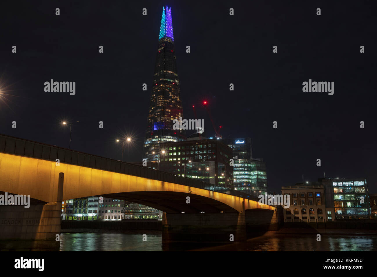 Shard Lights display & London Bridge, London, England Stock Photo - Alamy