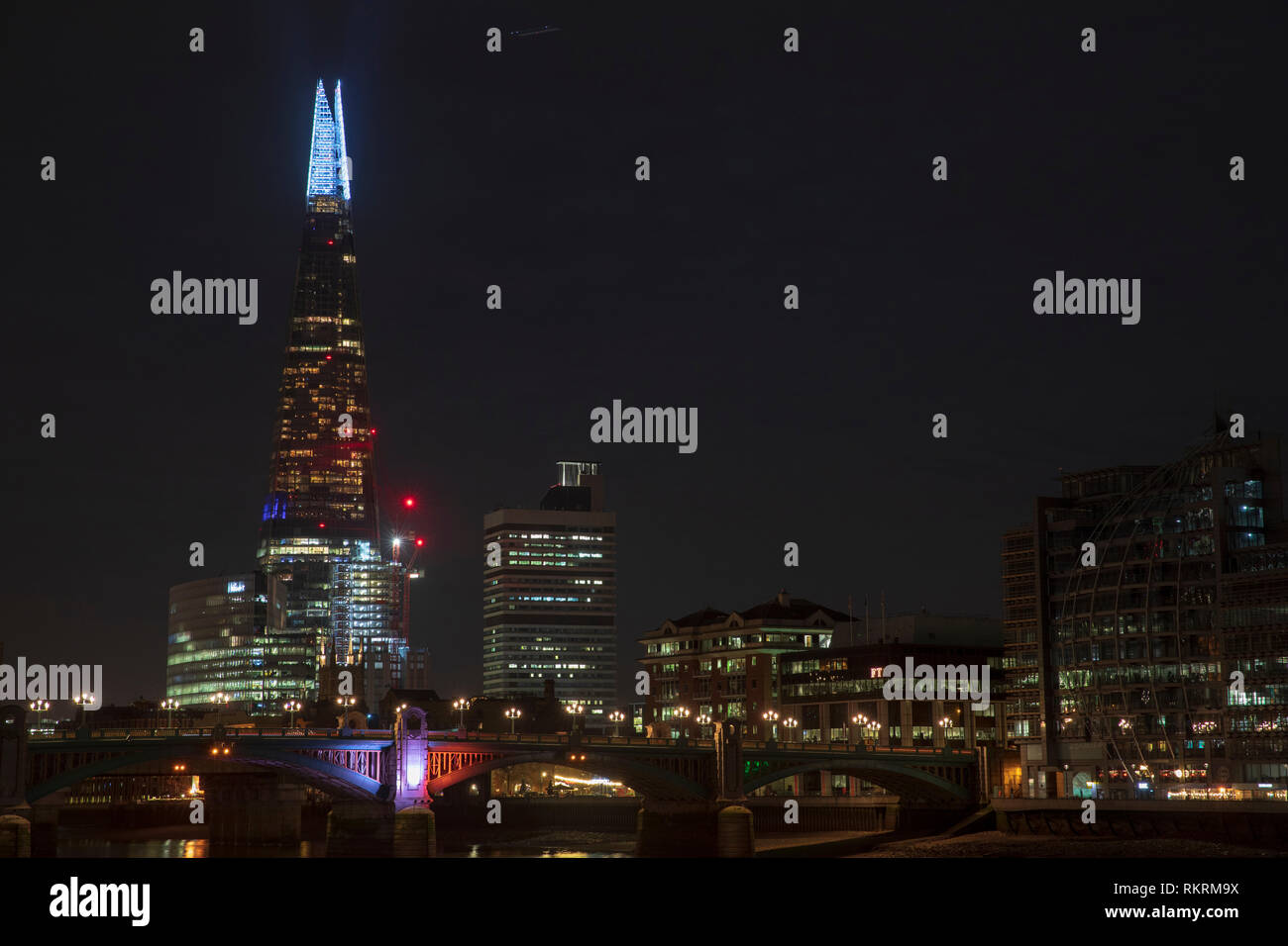 Shard Lights display & Southwark Bridge, London, England Stock Photo ...