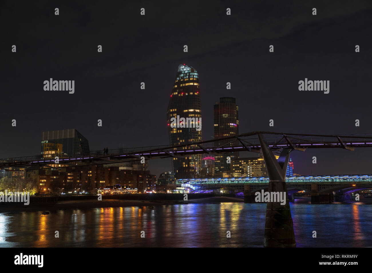 London Millennium Footbridge & One Blackfriars in London, England Stock ...