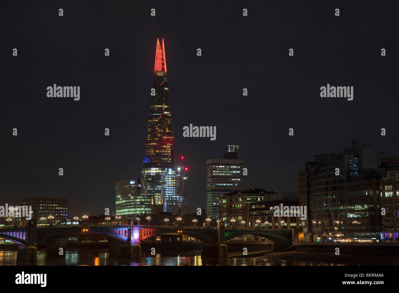Shard Lights display & Southwark Bridge, London, England Stock Photo ...
