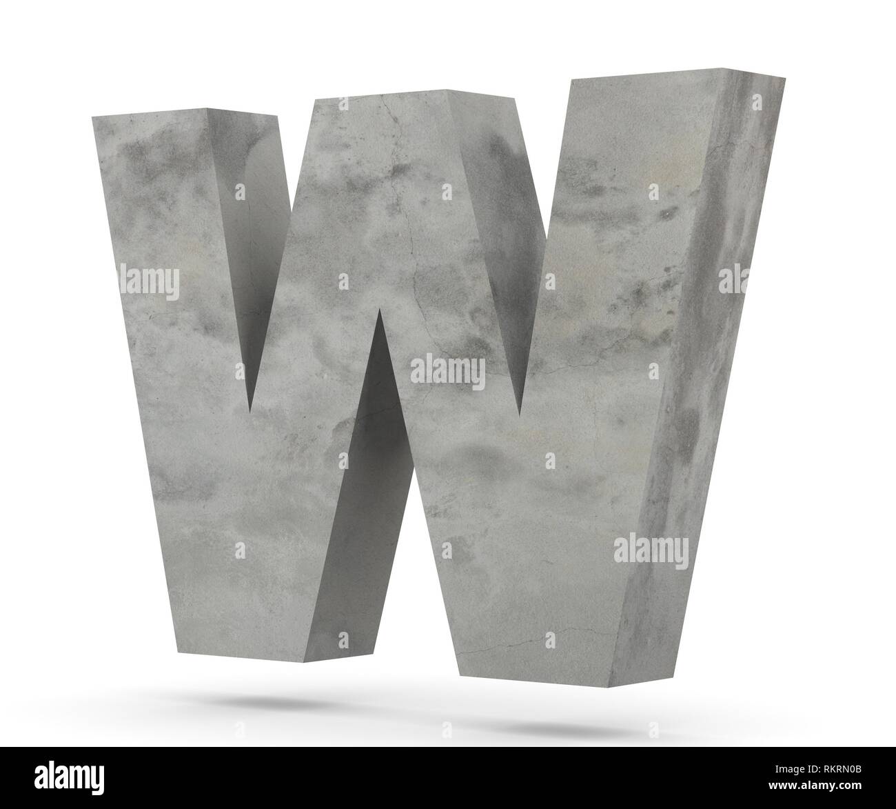 Concrete Capital Letter - W isolated on white background. 3D render ...