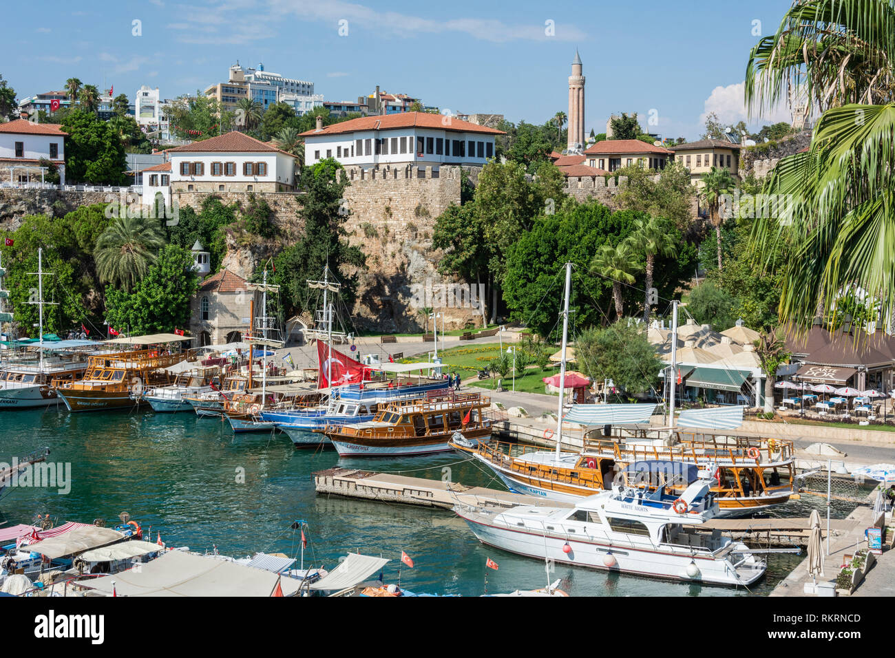 Antalya, Turkey - August 31, 2016. View over the harbour and historic ...