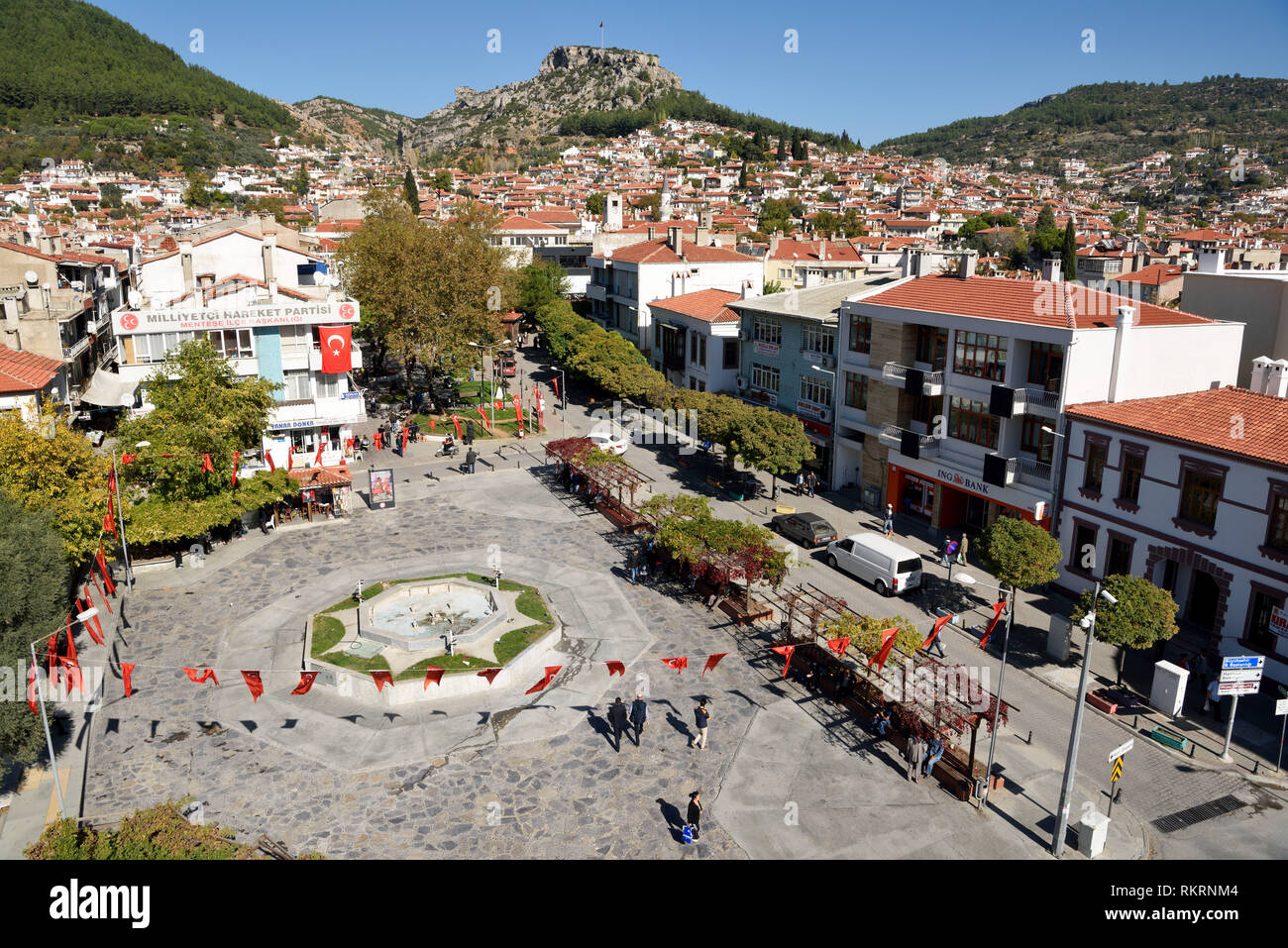 Mugla, Turkey - November 6, 2018. View over Mugla, with the Main Square ...