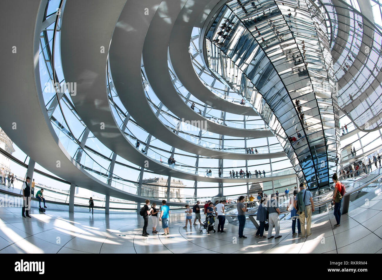 Interior view of the dome on the Reichstag building by architect Sir ...