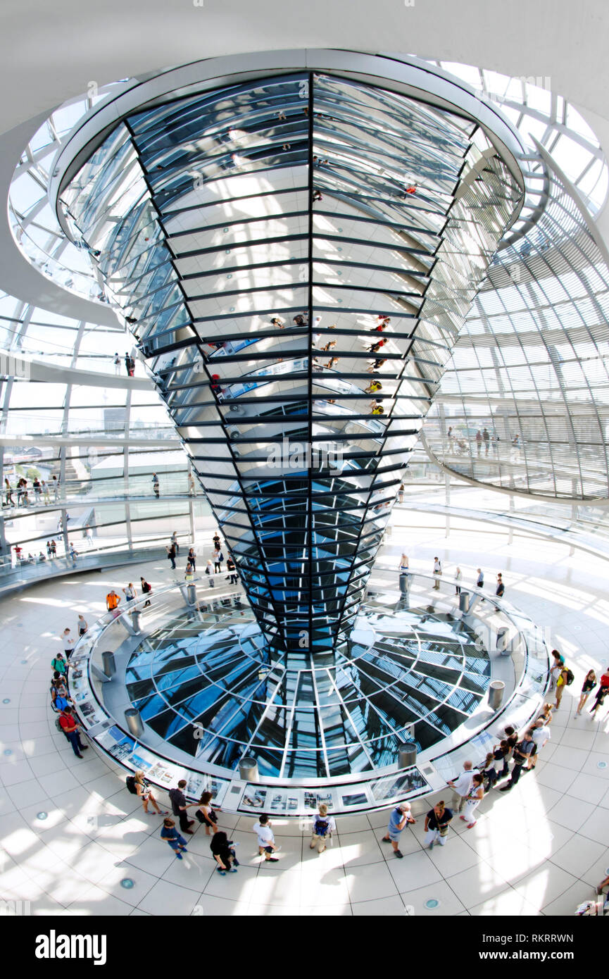 Interior view of the dome on the Reichstag building by architect Sir ...